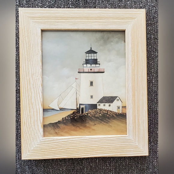 Wall Decor | Vintage Lighthouse Print With Wood Whitewash Nautical ...